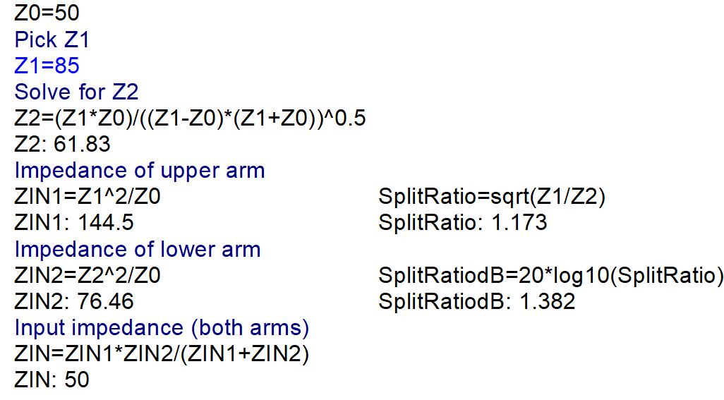 Unequal-split Wilkinson power divider simplified